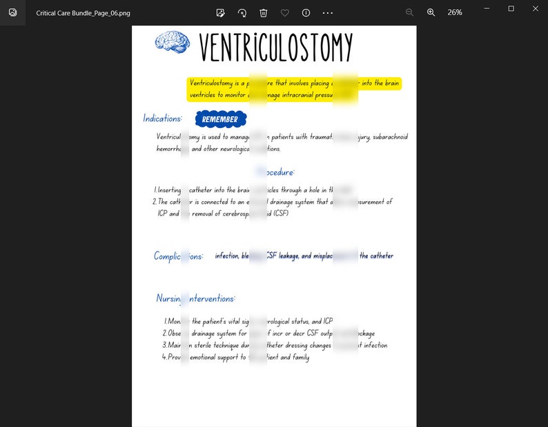 NCLEX - Ventriculostomy - Handwritten Study Sheet - What You Must Know ...