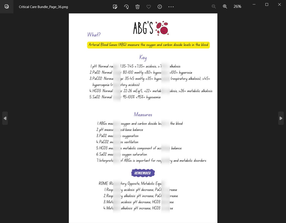 NCLEX Arterial Blood Gas ABG Handwritten Study Sheet What - Etsy