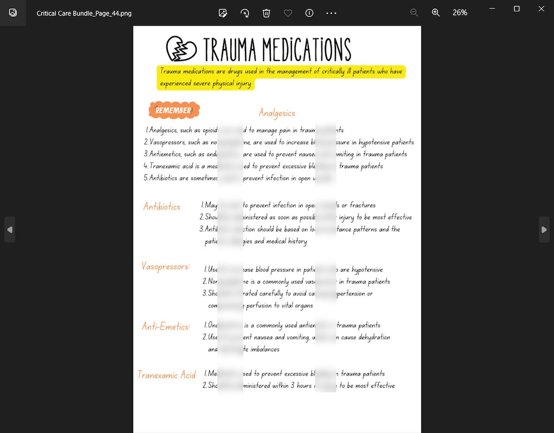 NCLEX Trauma Medications - Handwritten Study Sheet - What You Must Know ...