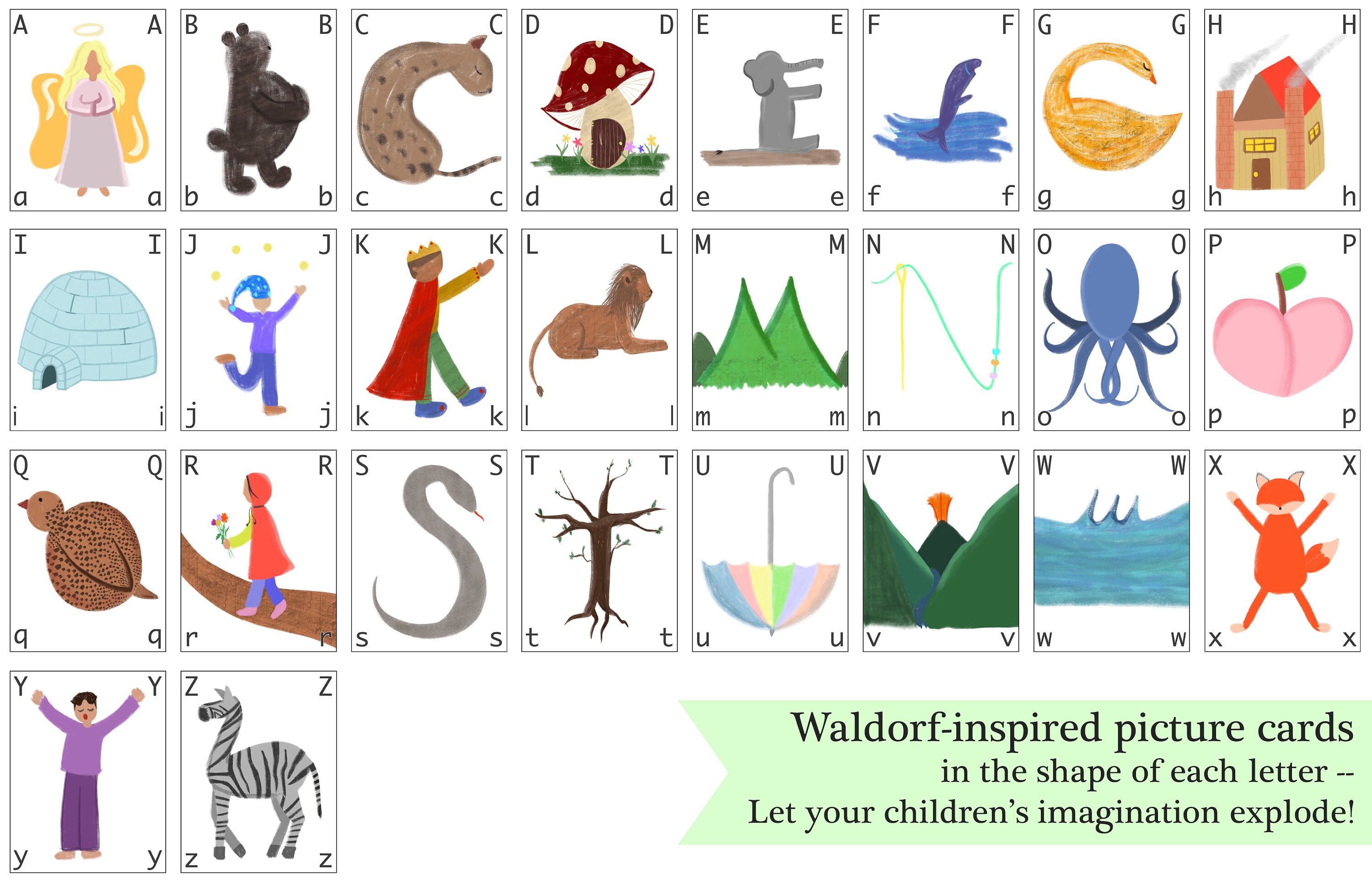 Printable Alphabet Flash Cards⎮abc⎮waldorf⎮chalkboard⎮instant Download ...
