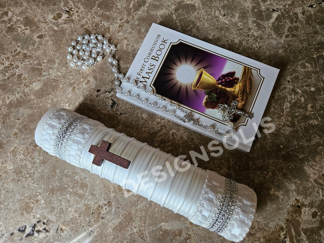 Elegant 3 Piece First Communion Candle Set in English/vela Para Primera ...