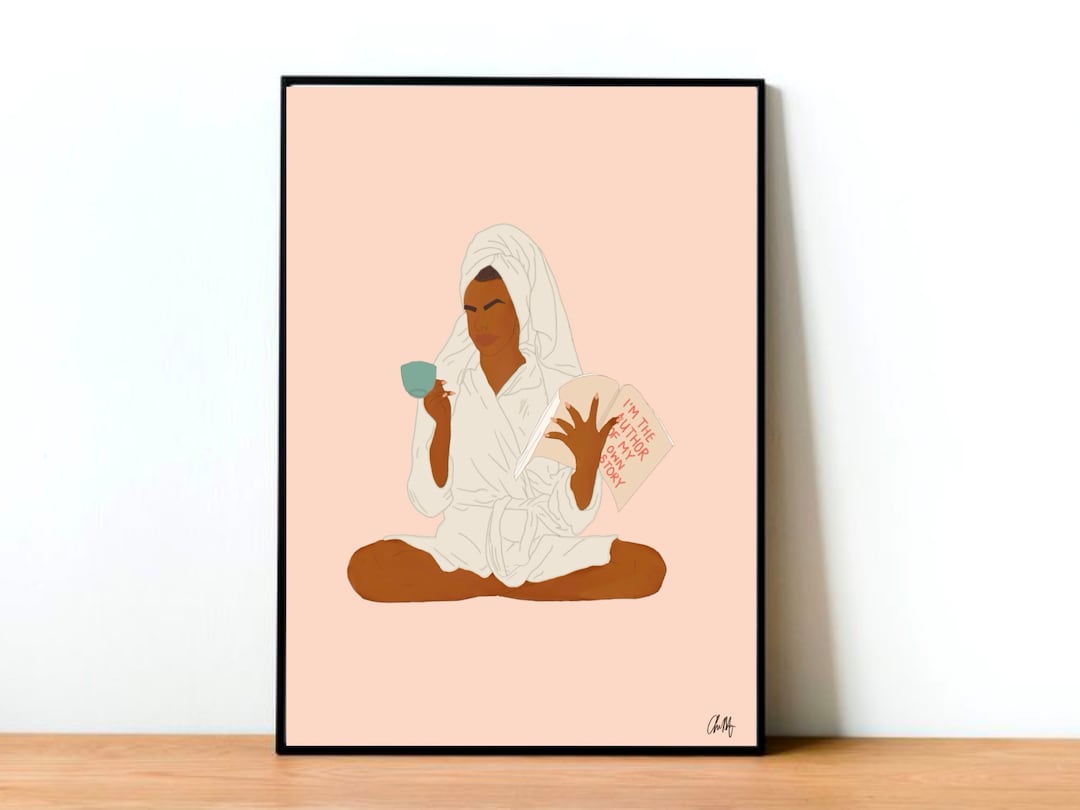 Black Girl Self-care Art, Self Care Wall Art, Woman Reading Art, Black ...