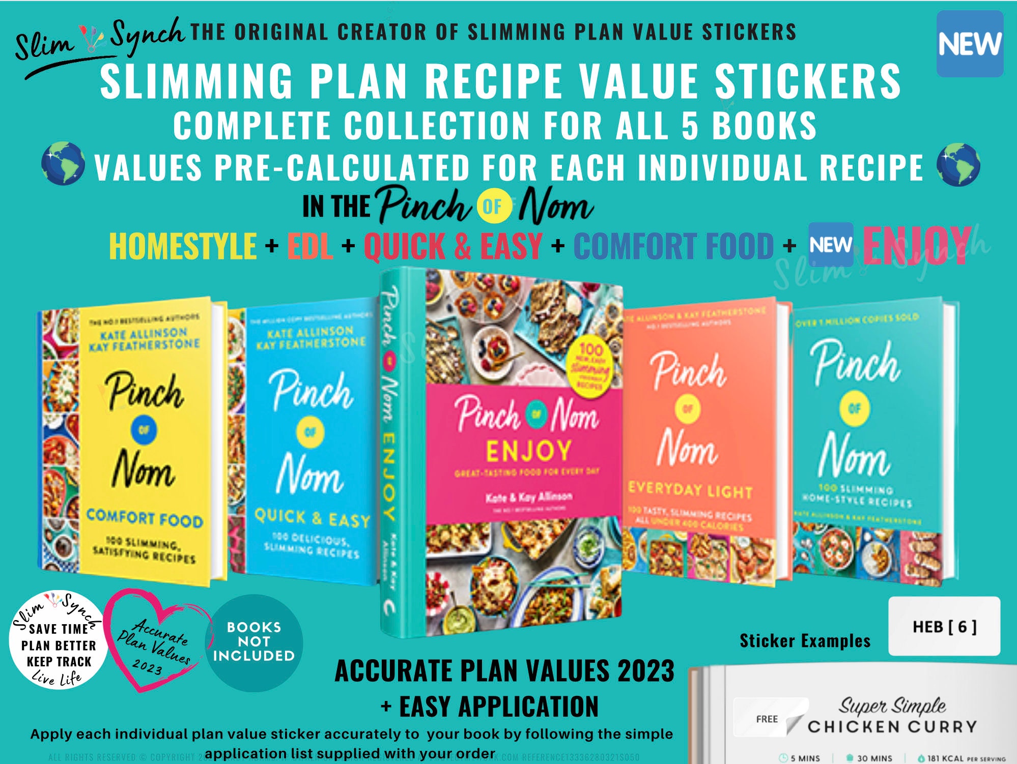 Pinch of Nom 5 Pk of Slimming Plan Recipe Values 2024, One Sticker for ...