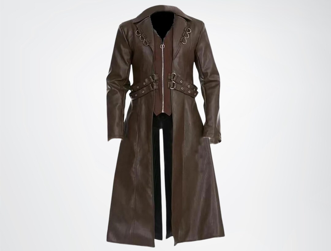 Men's Black/brown Real Cowhide Leather Long Coat, Genuine Leather ...