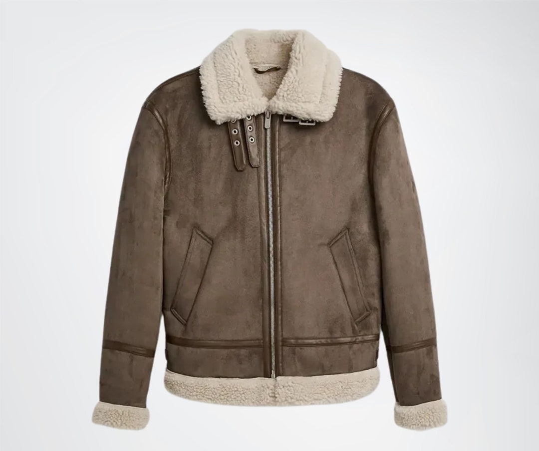 Mens Shearling Suede Jacket, Winter Suede Coat for Men, Men's Shearling ...