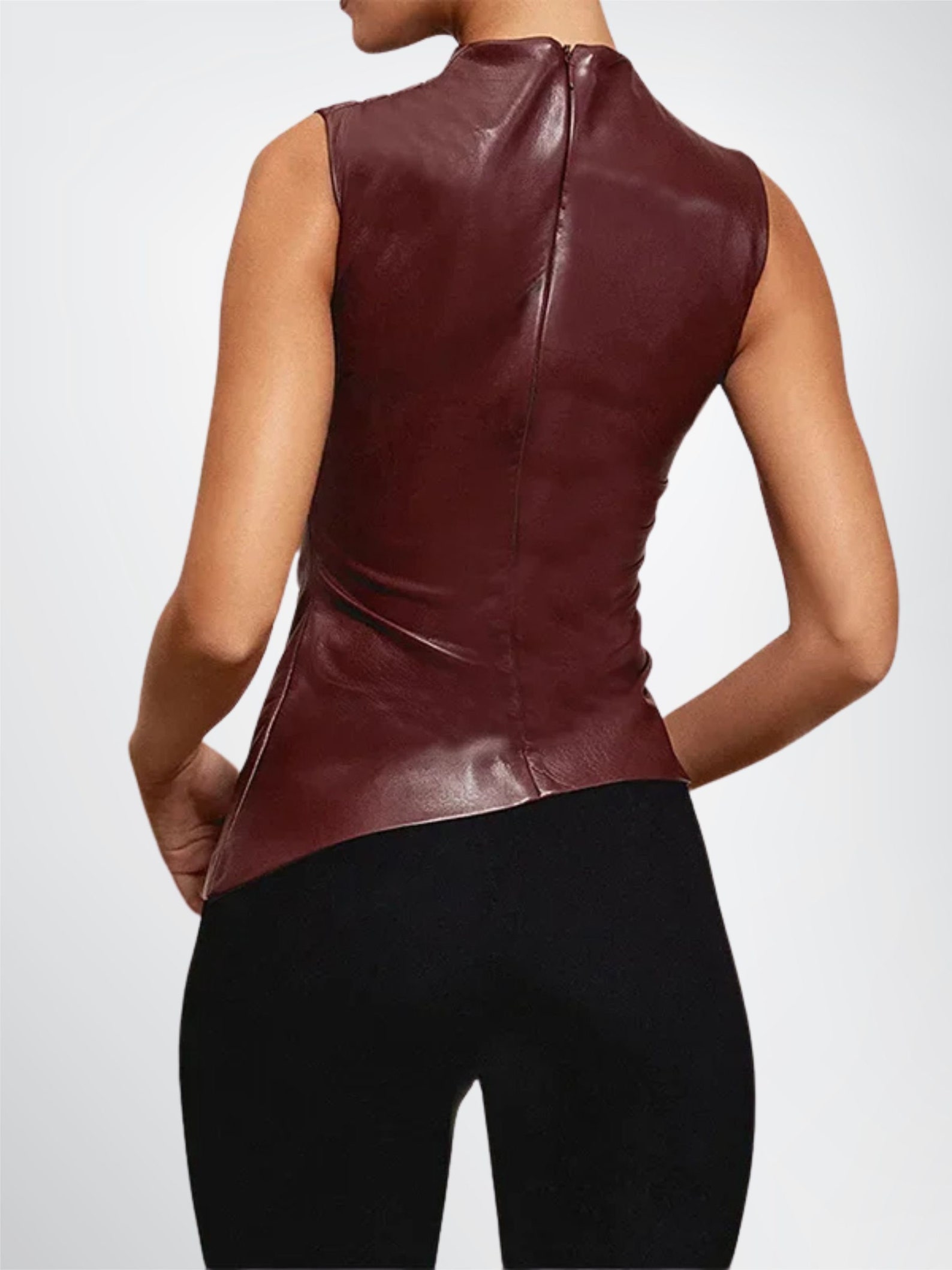 Women's Sleeveless Lambskin Leather High Neck Top, Women Leather ...