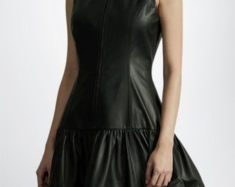 Women's Handmade Soft Genuine Leather Dress With Zip Closure, Full Sleeves Black Leather Dresses ...