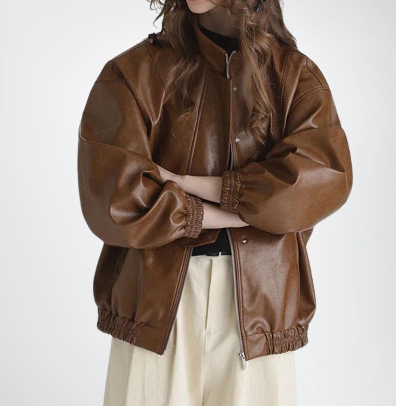 Women's Genuine Oversized Leather Bomber Jacket, Leather Bomber Jacket ...