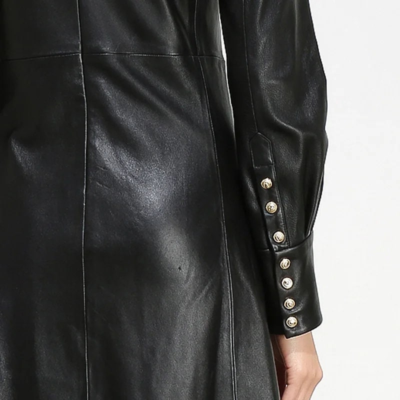 Women's Handmade Soft Genuine Leather Dress With Zip Closure, Full Sleeves Black Leather Dresses ...