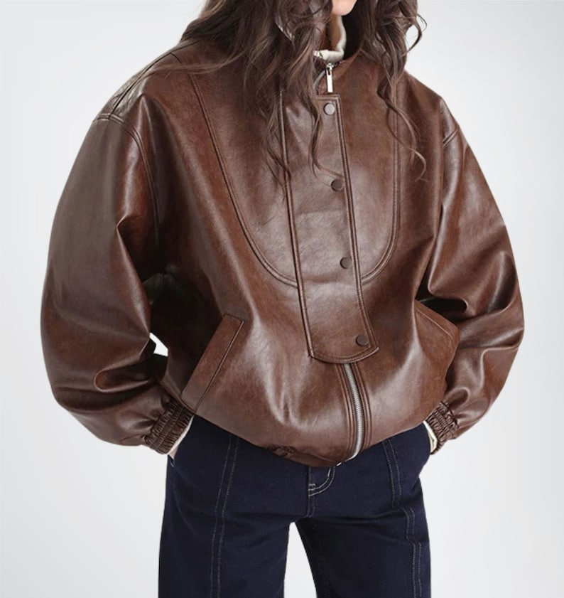 Women's Genuine Oversized Leather Bomber Jacket, Leather Bomber Jacket ...
