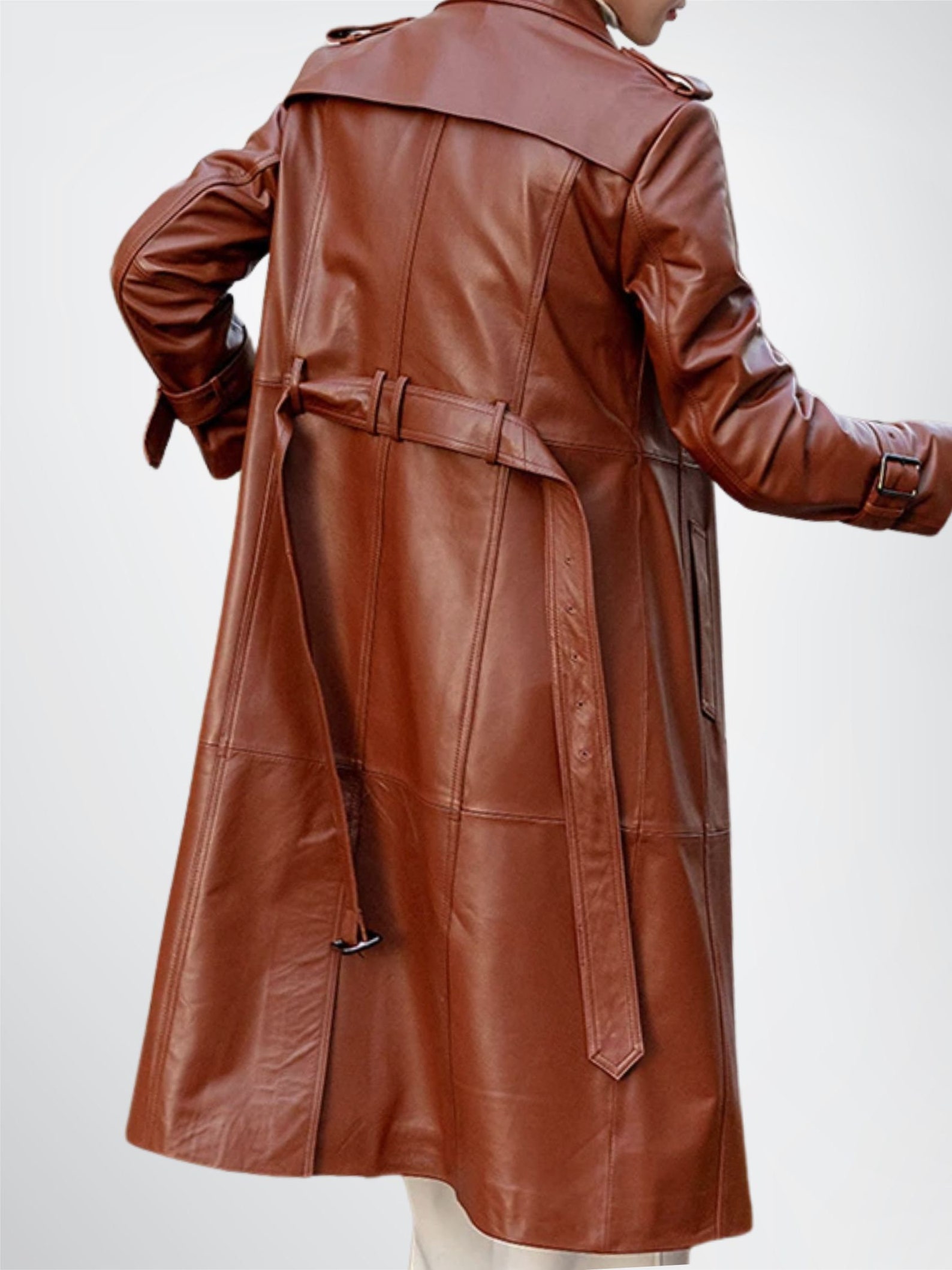 Elegant Women's Genuine Soft Leather Trench Coat, Brown Long Leather ...