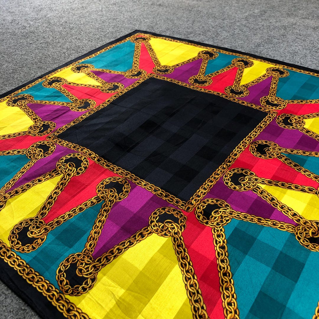 Vintage Paloma Picasso Cotton Handkerchief, Colorful Chain Link Print ...