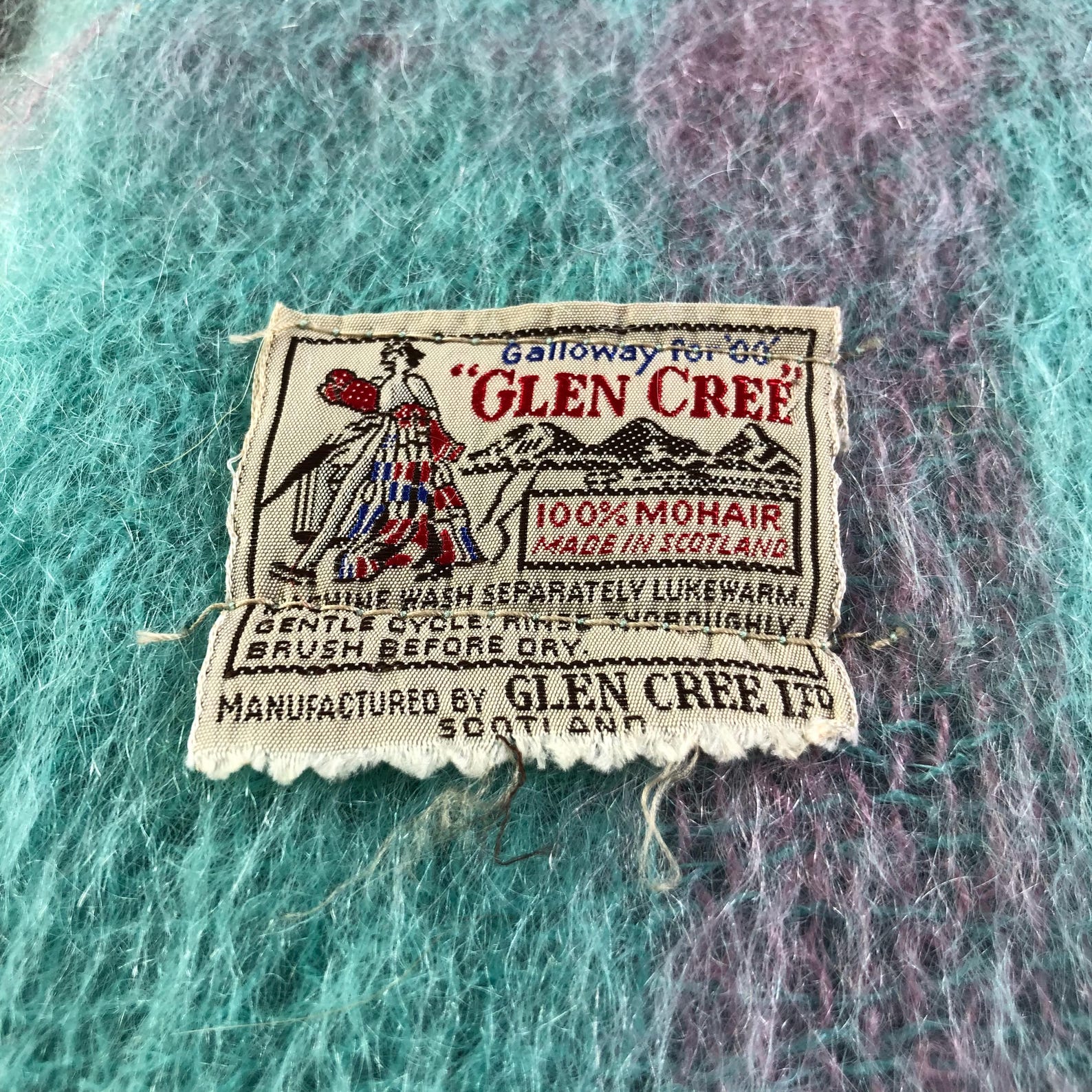 Vintage Glen Cree Scotland 100% Mohair Scarf, Pastel Pink Mint Aqua ...