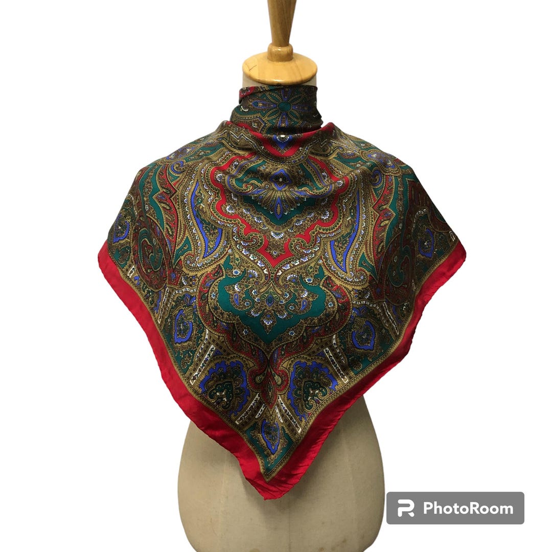 Vintage Paisley Design Silk Scarf, Twill Silk Scarf, Vintage Silk ...