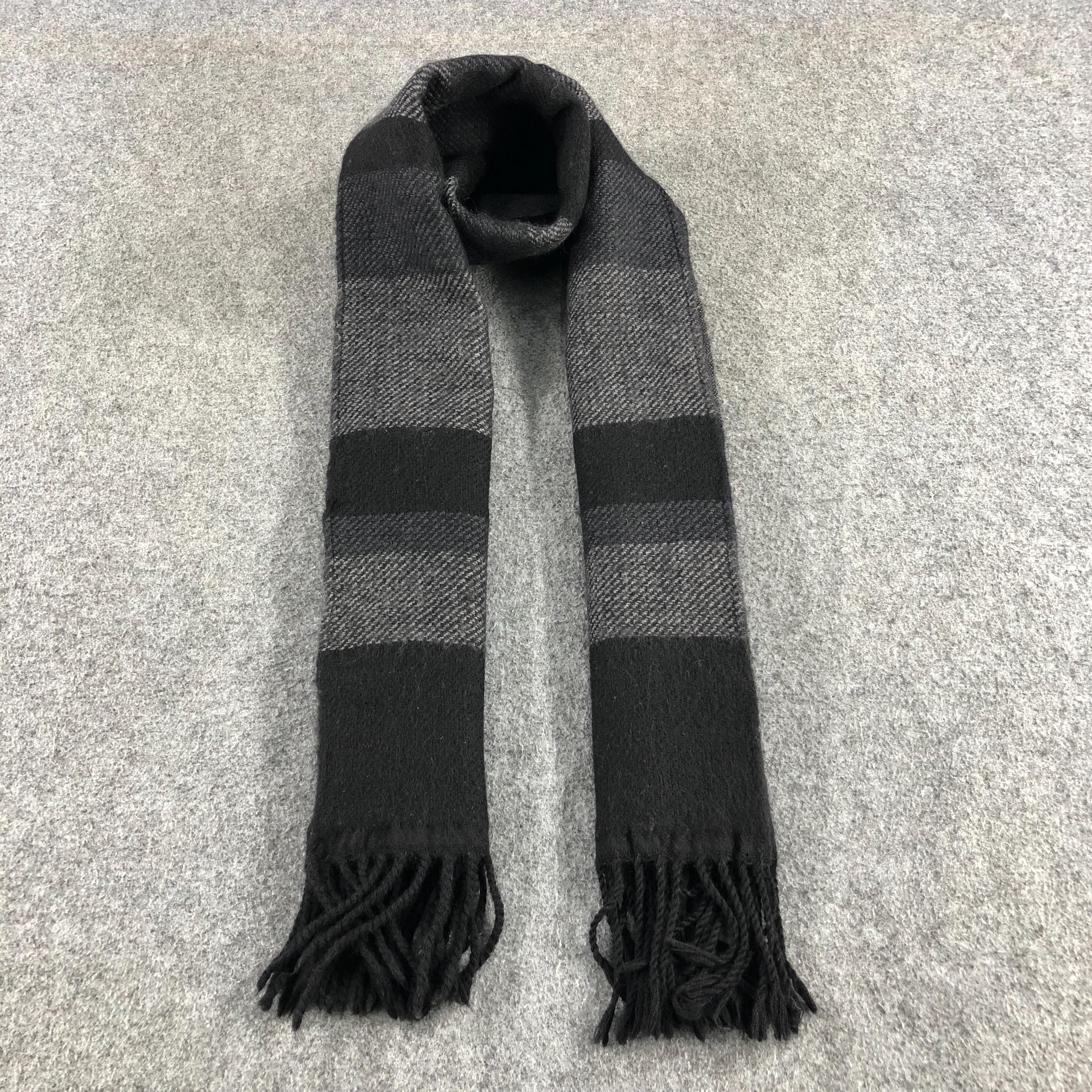 Vintage Dolce and Gabbana Striped Wool Scarf, Black and Charcoal Grey ...