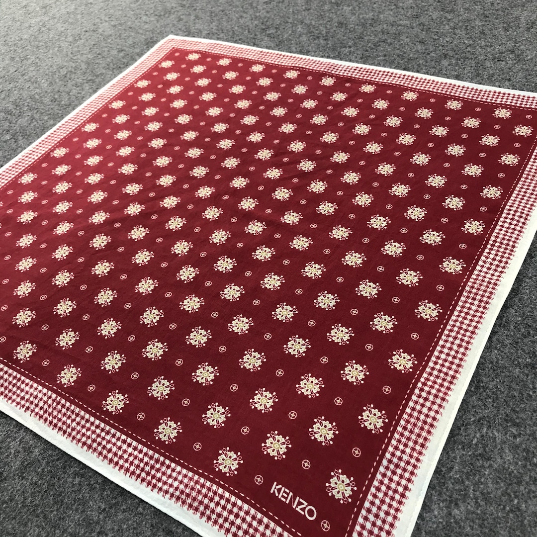 Vintage KENZO Paris Bandana Scarf | Burgundy Red & White Houndstooth ...