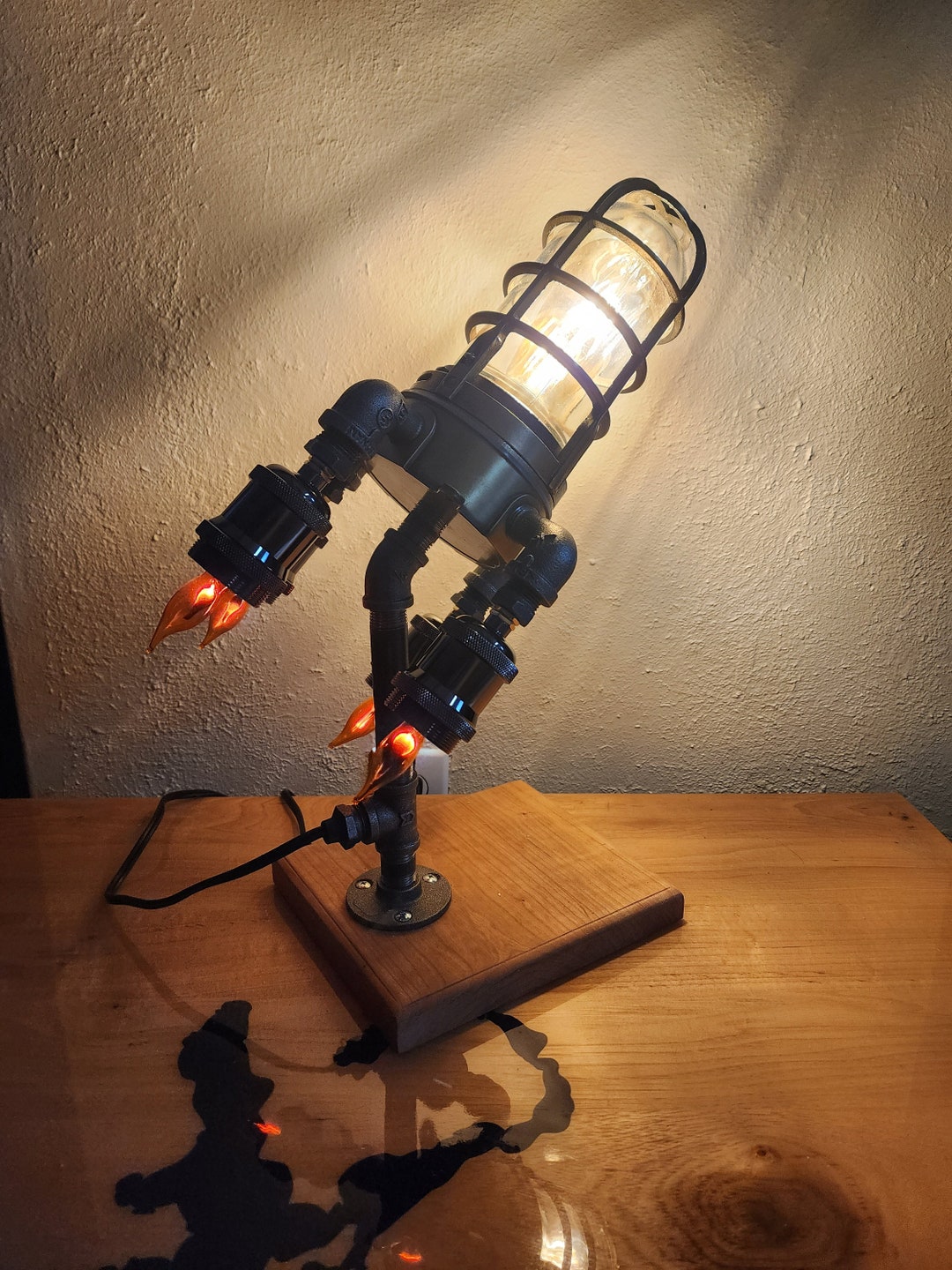 Steampunk Rocket Lamp Cherry Wood Base Steampunk Unique Gift Idea - Etsy