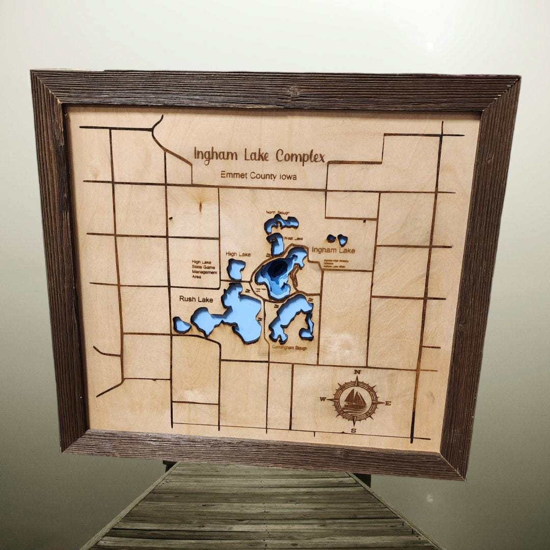Bathymetric Lake Map of the Ingham Lake Complex Laser-cut Baltic Birch ...
