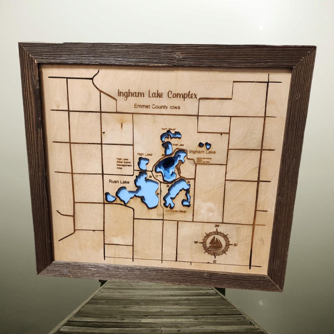 Bathymetric Lake Map of the Ingham Lake Complex Laser-cut Baltic Birch ...