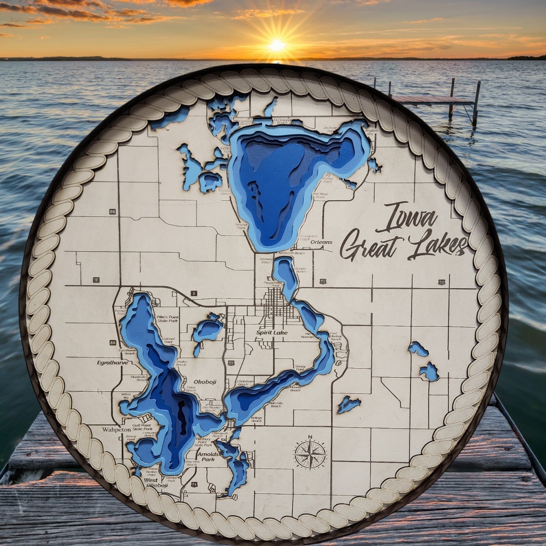 Iowa Great Lakes Layered Map - Etsy