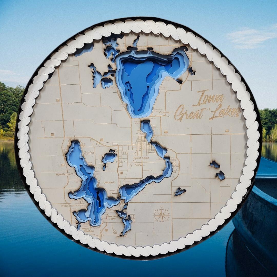 Iowa Great Lakes Round Layered Map - Etsy