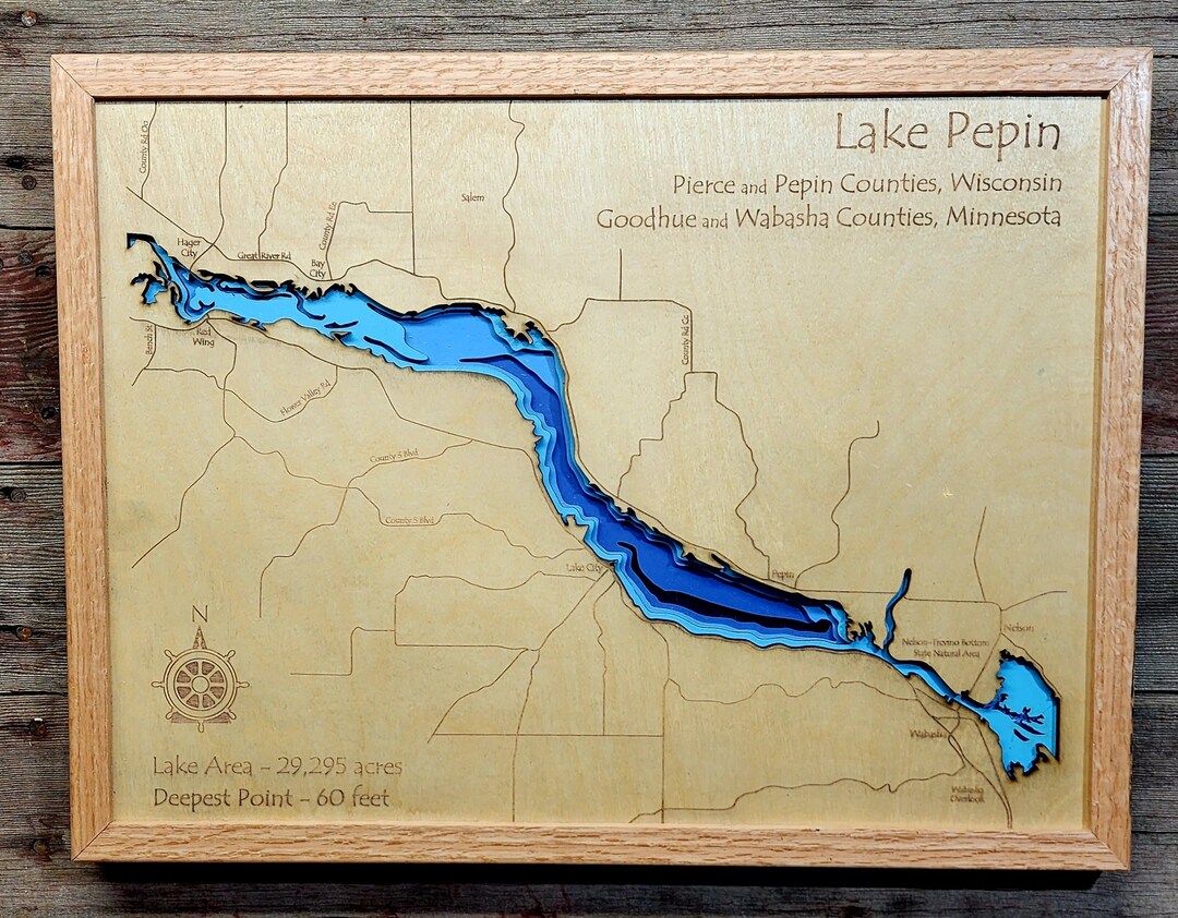 3D Laser Cut Bathymetric Lake Map of Lake Pepin - Etsy