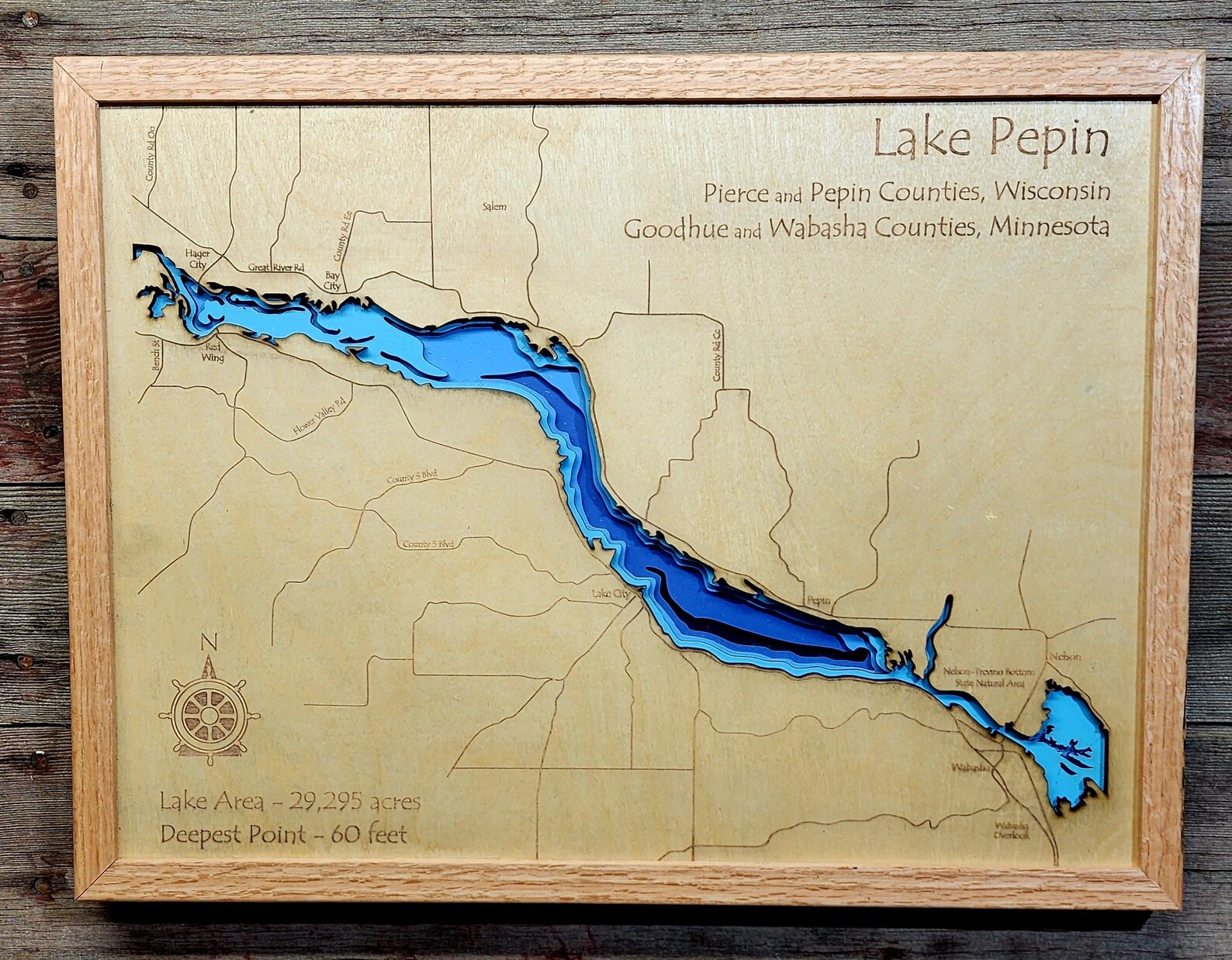 3D Laser Cut Bathymetric Lake Map of Lake Pepin - Etsy