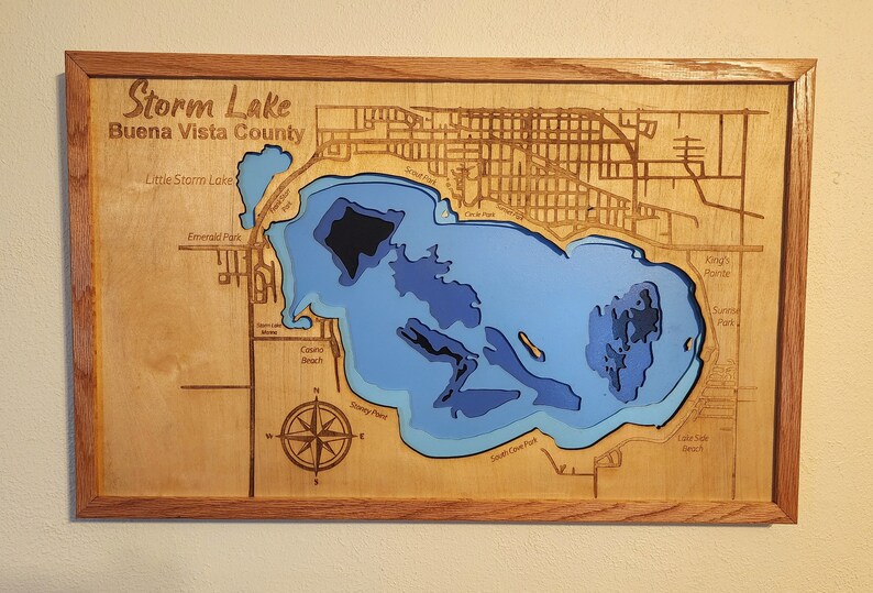 3D Laser Cut Bathymetric Lake Map of Storm Lake - Etsy