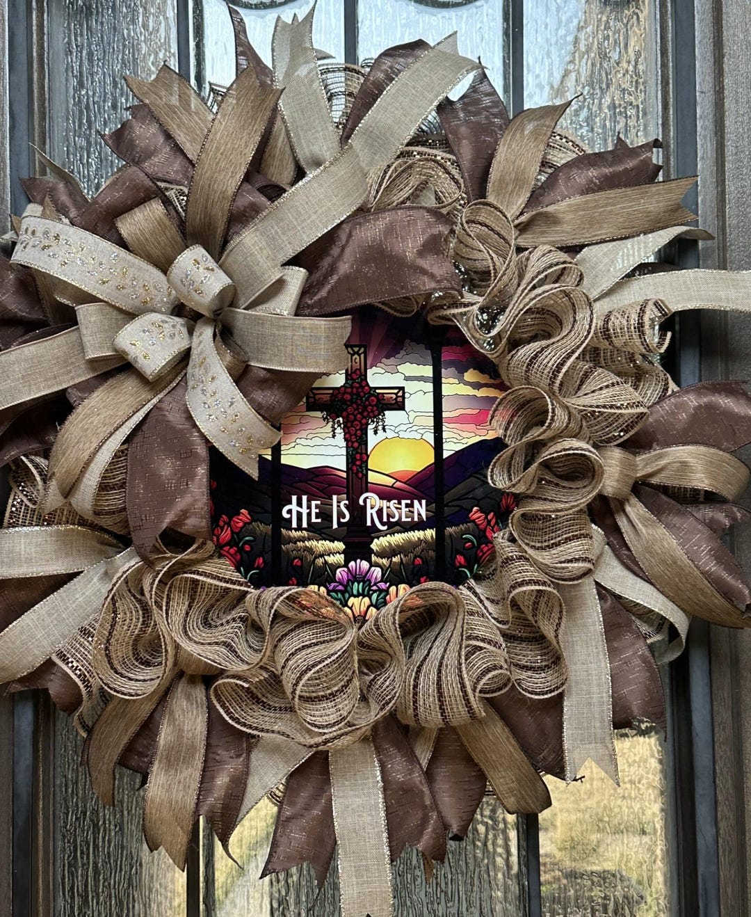 He is Risen Easter Wreath Stained Glass Sunrise Resurrection Wreath ...