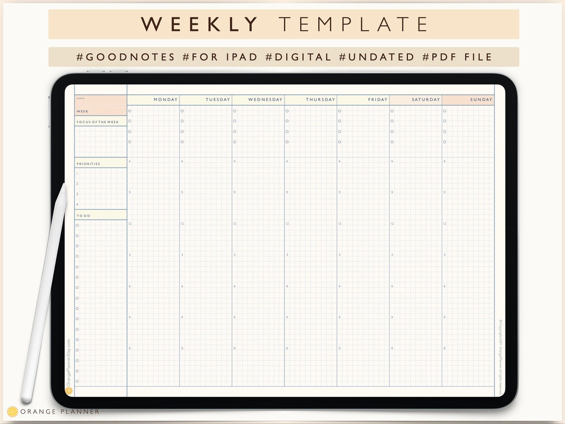 Weekly Planner Goodnotes Template Undated Weekly Planner - Etsy