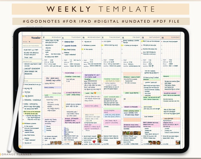 Weekly Planner Goodnotes Template, Undated Weekly Planner Template ...
