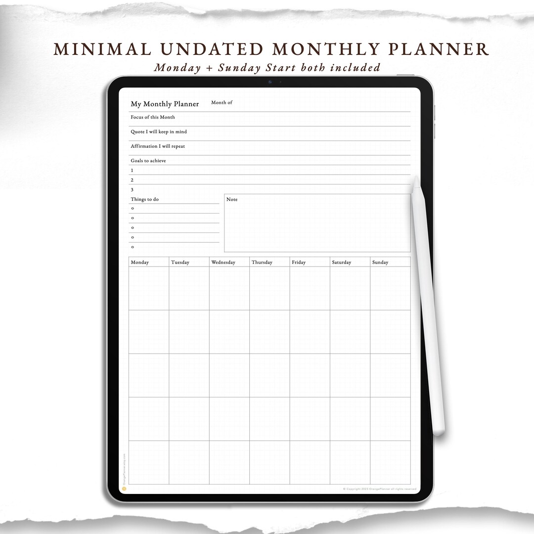 Monthly Planner Goodnotes Template, Undated Monthly Planner Template ...