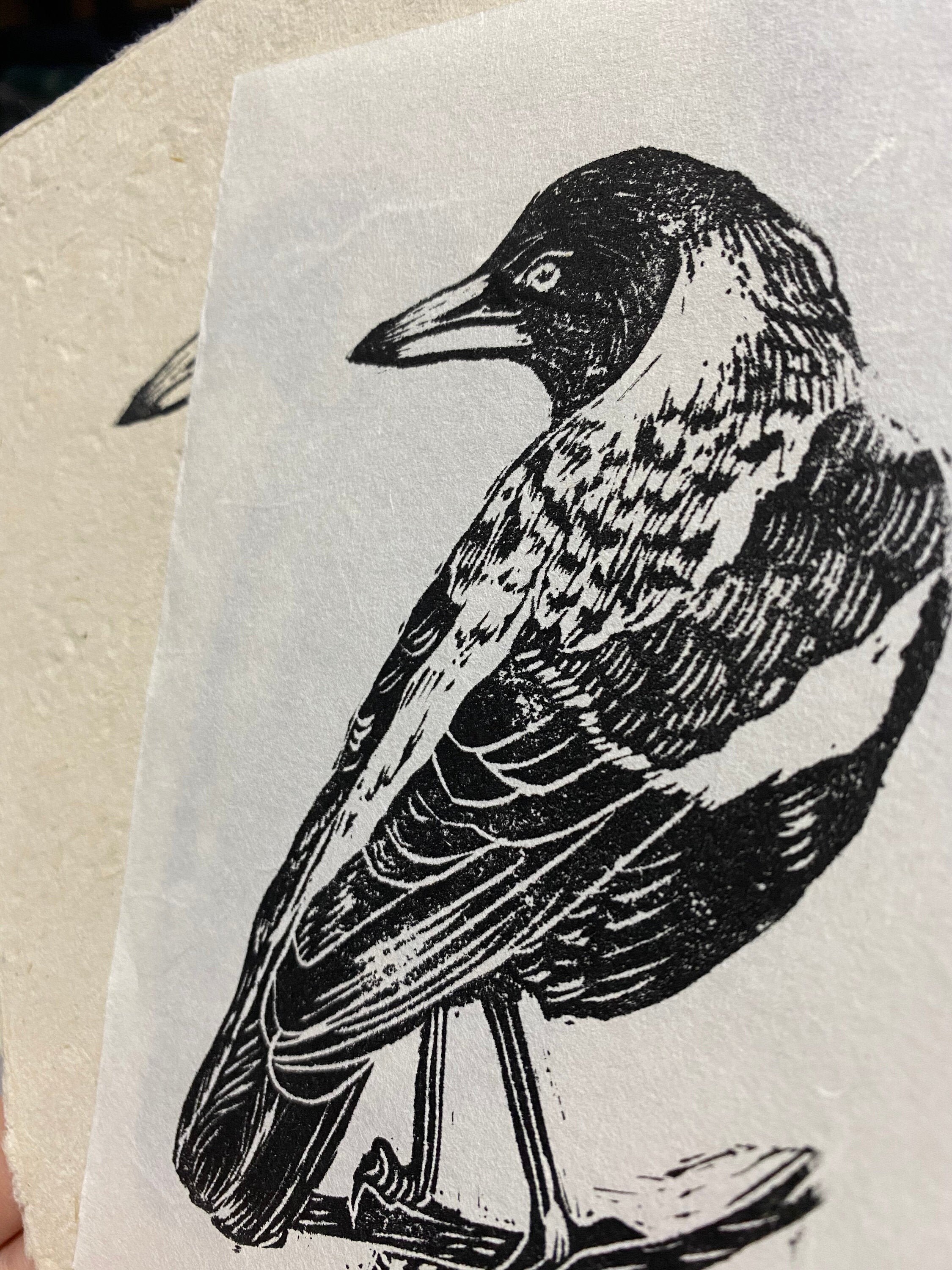 Magpie Linocut Print, Australian Bird Art, Animals Birds Of Australia ...