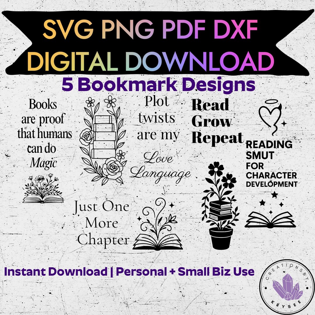 Book Lover Bookmark SVG Bundle | Floral Bookstack Designs | Smutty ...