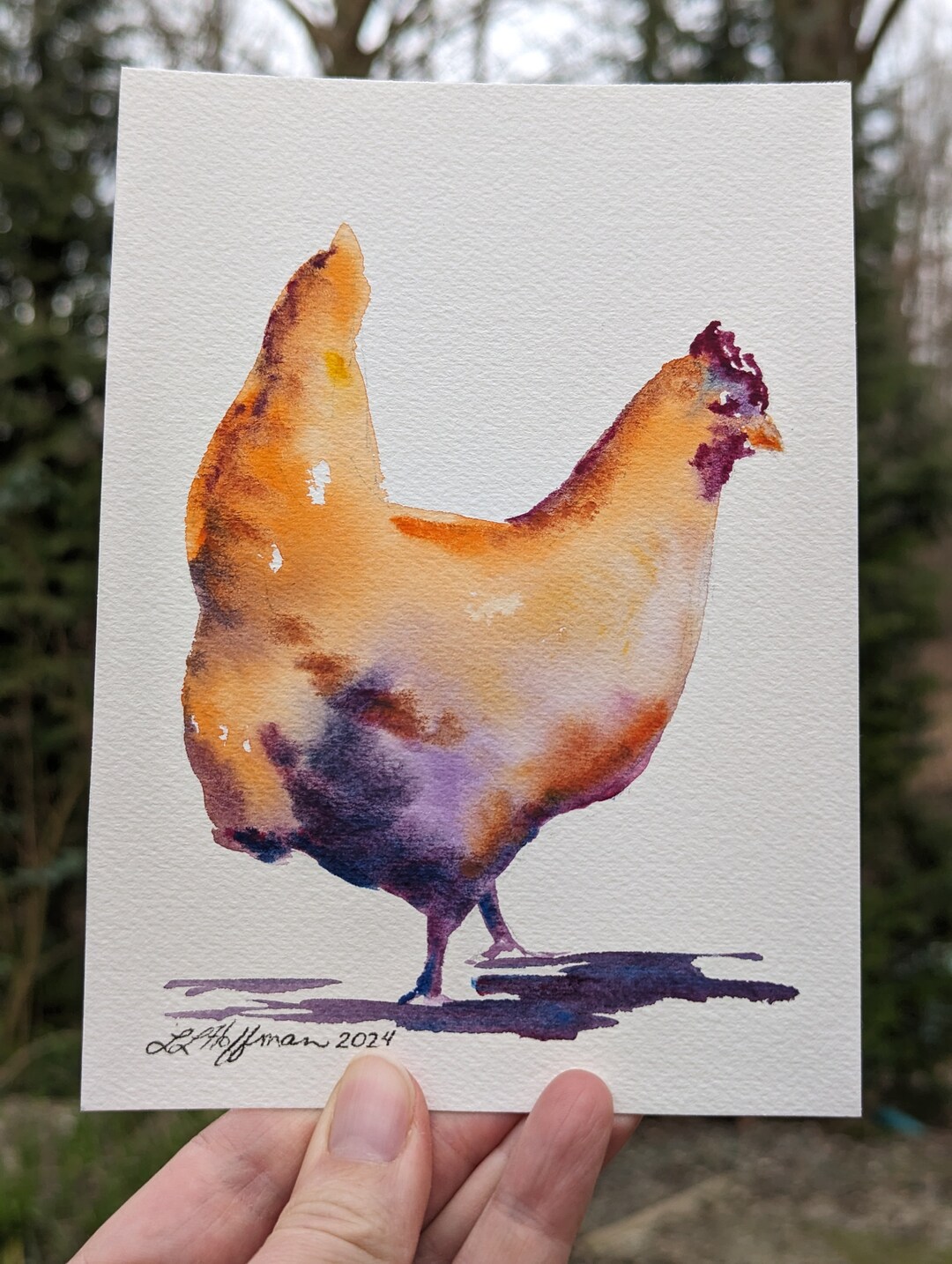Chicken Strut Original 5x7 Watercolor Whimsical Backyard Hen - Etsy UK