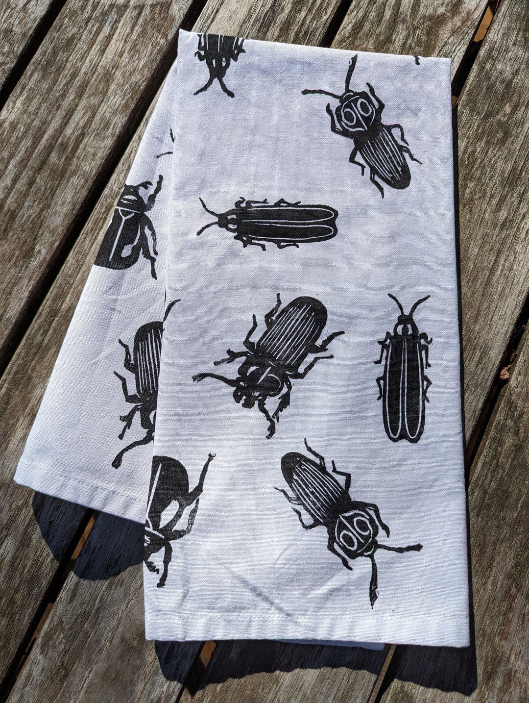 Beetles Block Print Kitchen Towel 100% Cotton Flat Weave Hand Printed ...