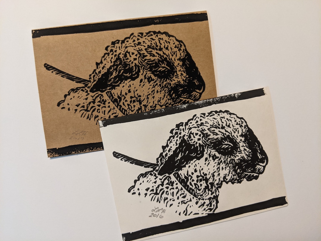 Handmade Lamb Notecards - Set of 8 - Linoleum Block Print - Original ...