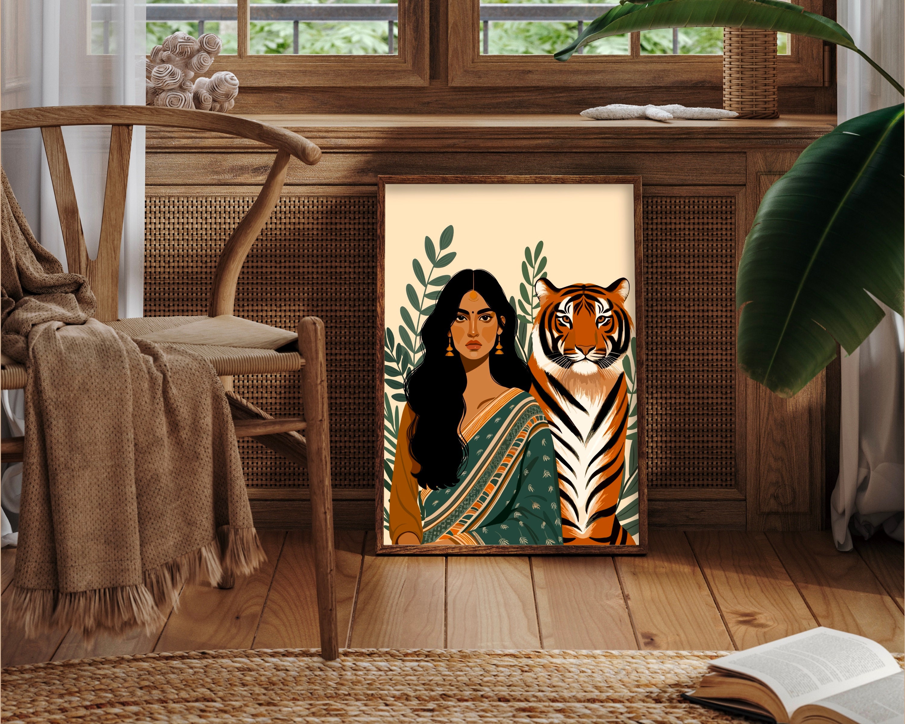 Modern Indian Woman Tiger Baddie Art, Desi Art, Indian Wall Art, South ...