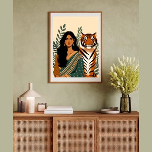 Modern Indian Woman Tiger Baddie Art, Desi Art, Indian Wall Art, South ...
