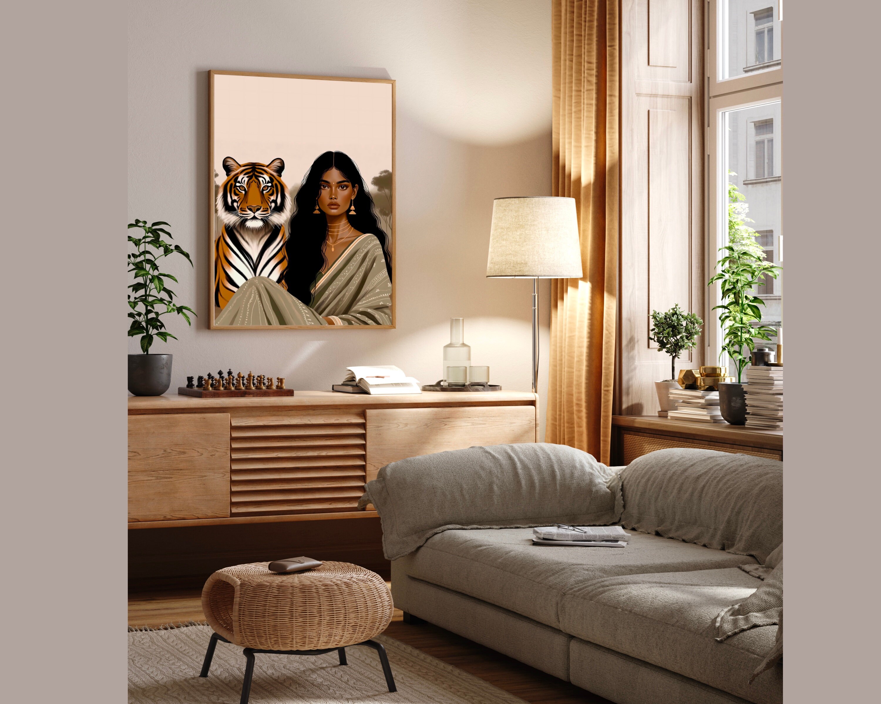 Indian Baddie Art, Indian Art, Indian Woman With Tiger Art, Tiger Print ...