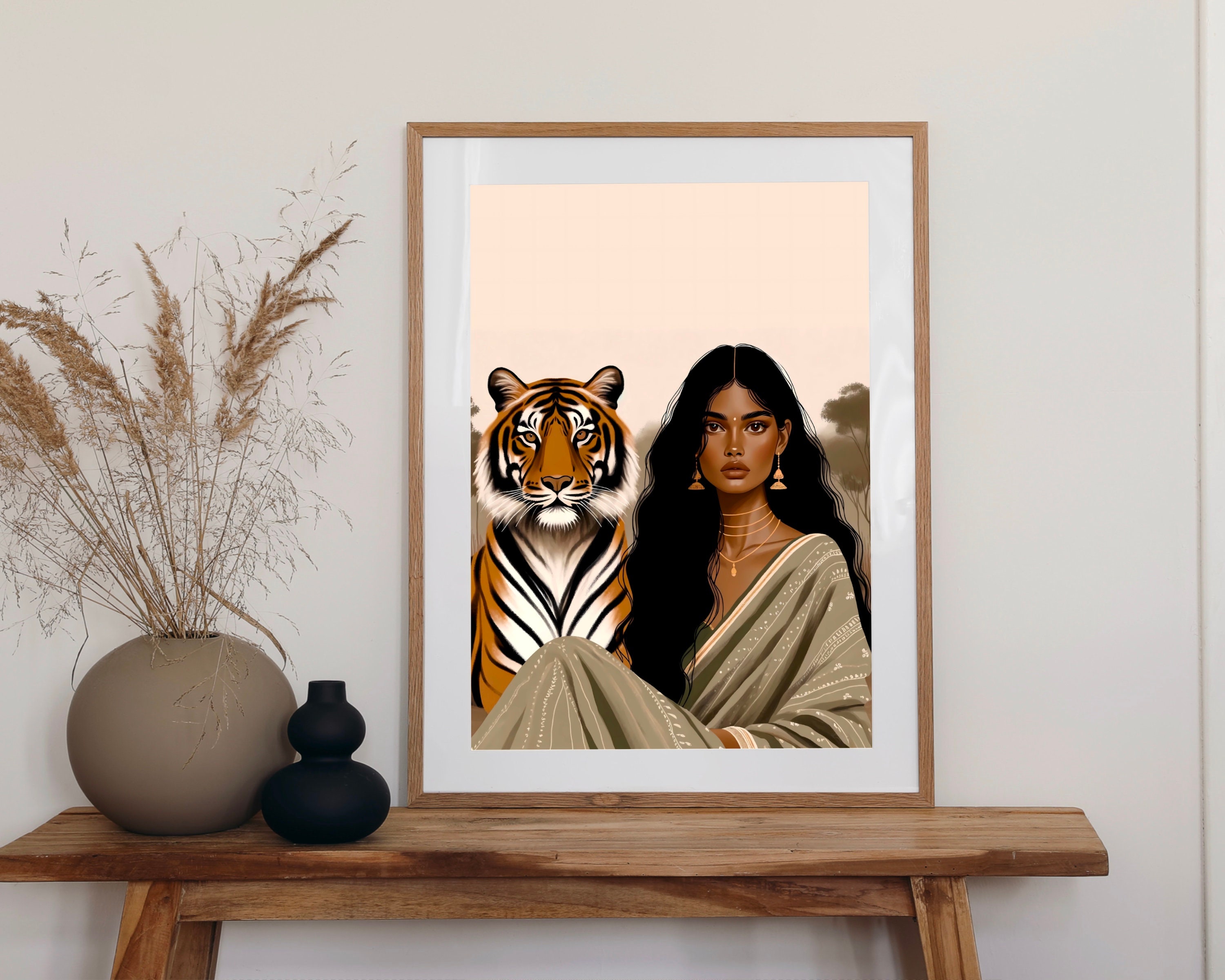 Indian Baddie Art, Indian Art, Indian Woman With Tiger Art, Tiger Print ...