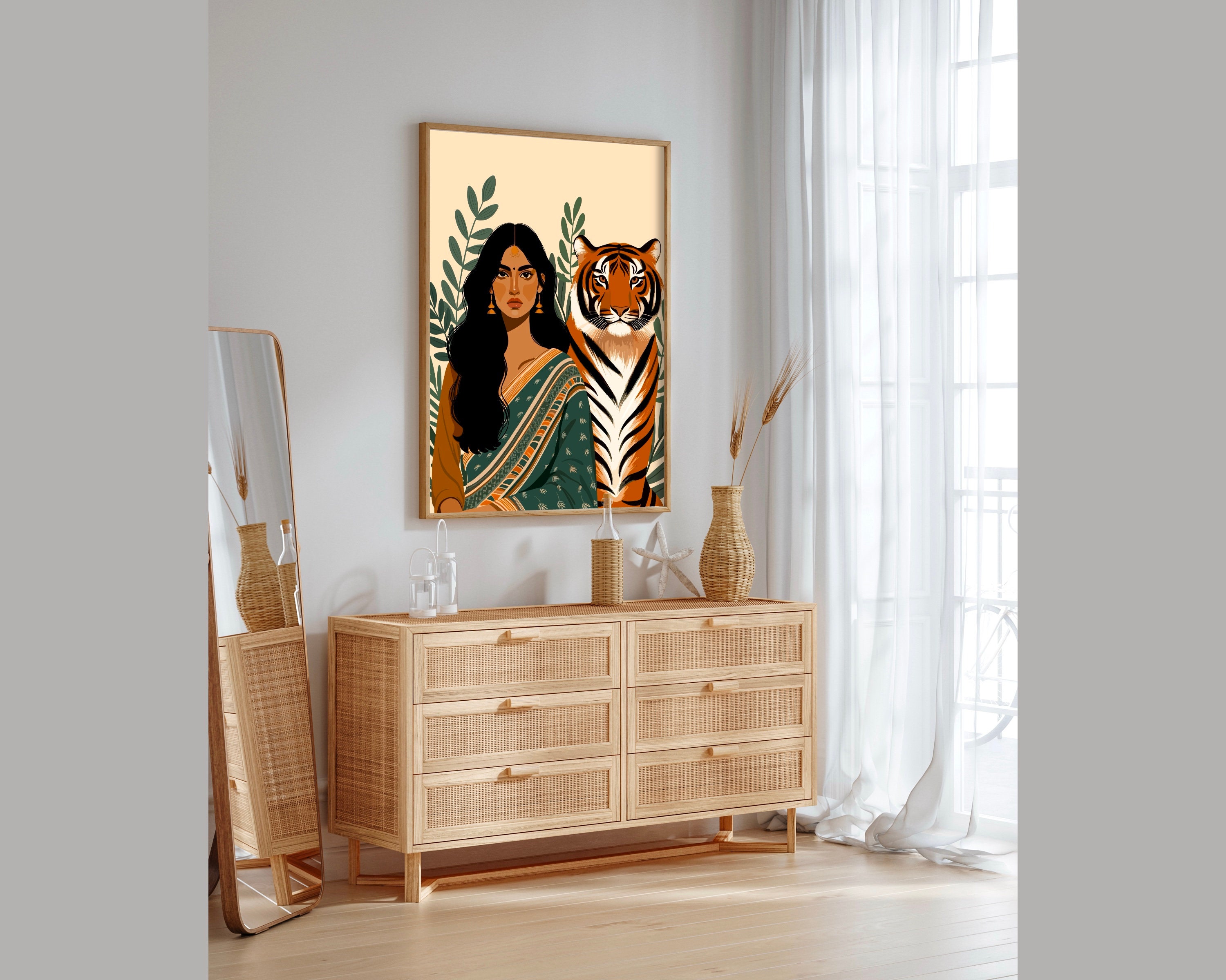 Modern Indian Woman Tiger Baddie Art, Desi Art, Indian Wall Art, South ...