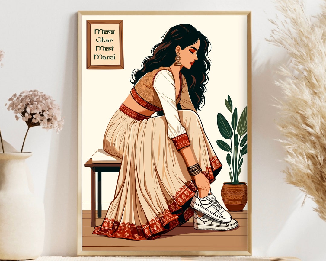 Modern Indian Woman Baddie Art, Mera Ghar Meri Marzi, Desi Art, Indian Wall Art, South Asian Art ...