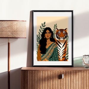 Modern Indian Woman Tiger Baddie Art, Desi Art, Indian Wall Art, South ...
