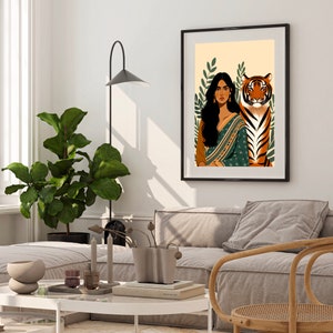 Modern Indian Woman Tiger Baddie Art, Desi Art, Indian Wall Art, South ...