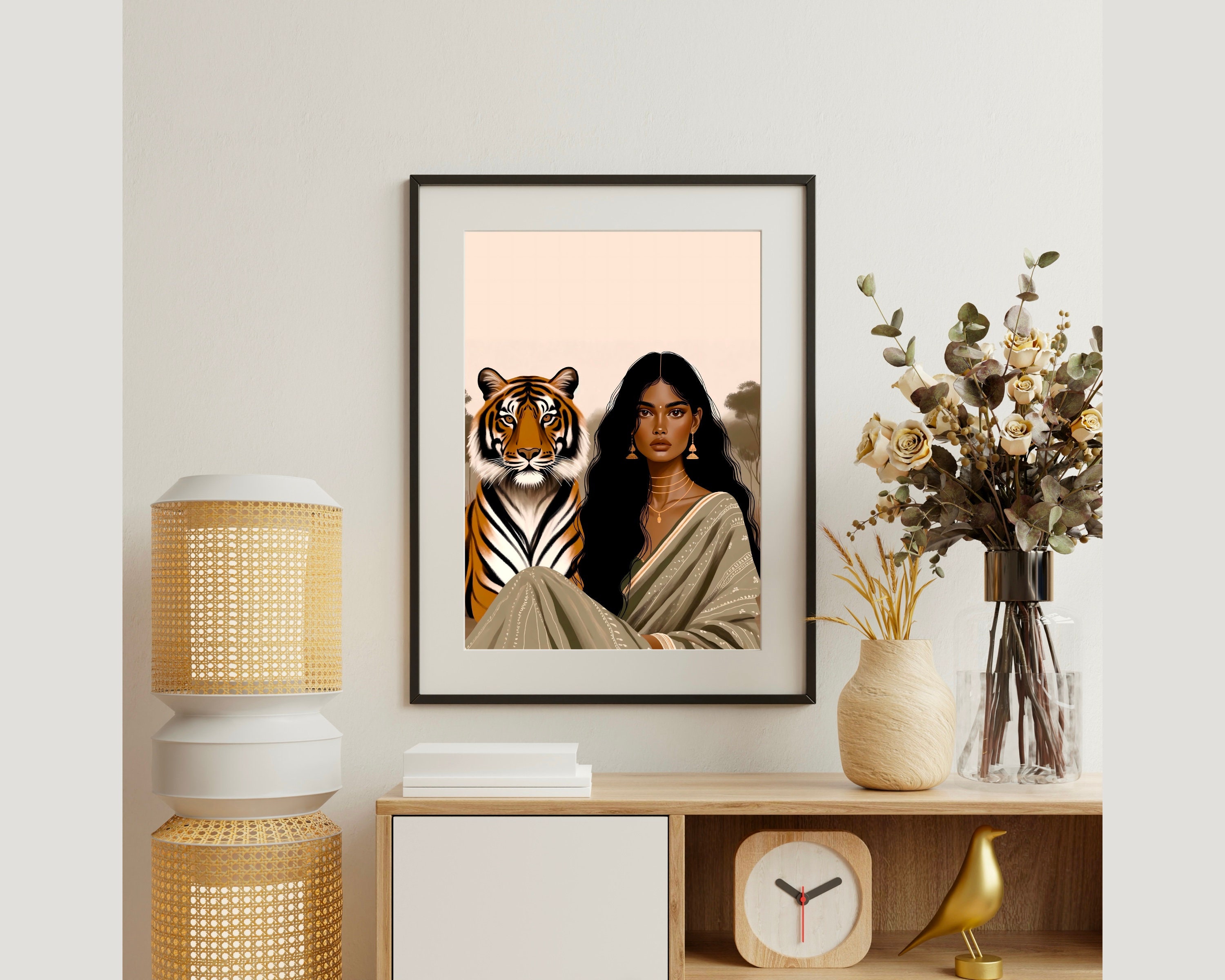Indian Baddie Art, Indian Art, Indian Woman With Tiger Art, Tiger Print ...