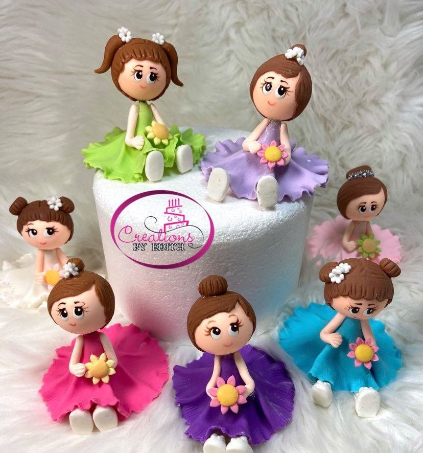 Girl Dolls Cake Topper Birthday Cake Topper Cold Porcelain - Etsy