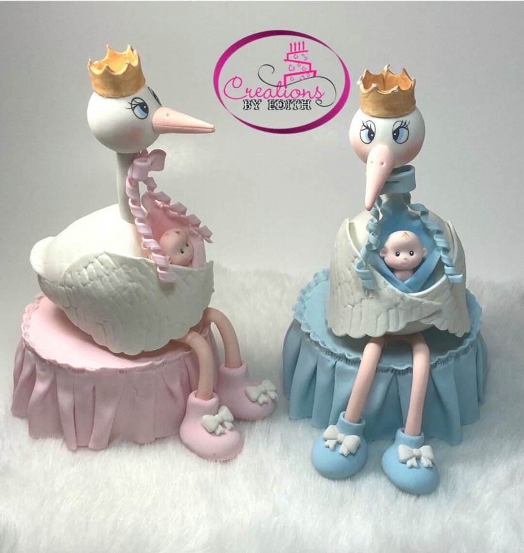 Stork With Baby Cake Topper/centerpiece in Cold Porcelain - Etsy