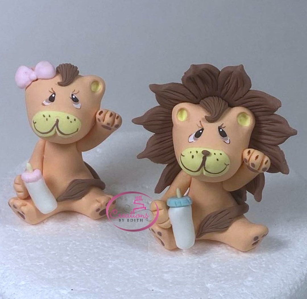 Baby Lion and Baby Lioness Cake Topper in Cold Porcelain - Etsy