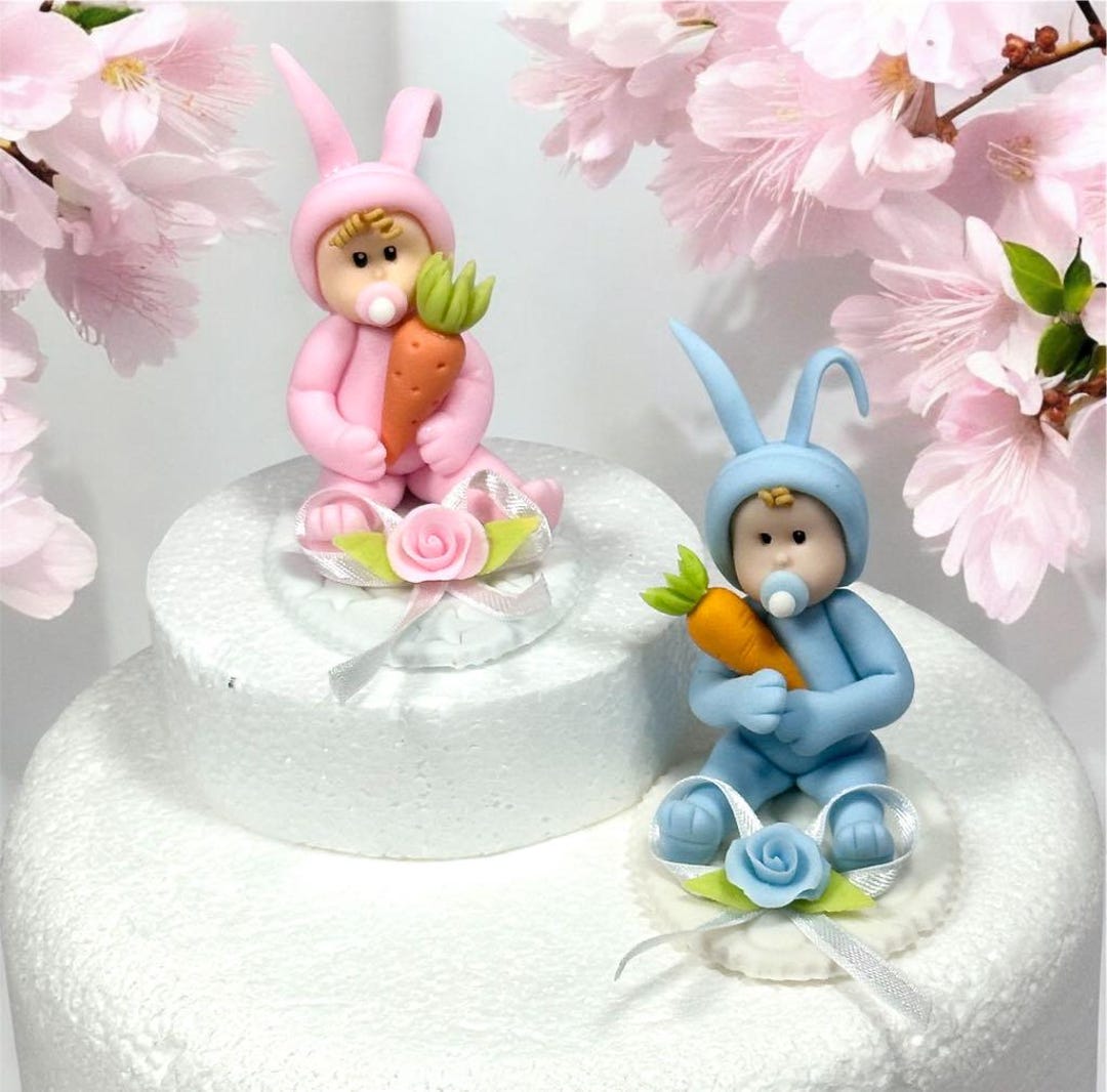 Bunny Cake Topper, Hand Made Small Cake Topper, Cold Porcelain Bunny ...